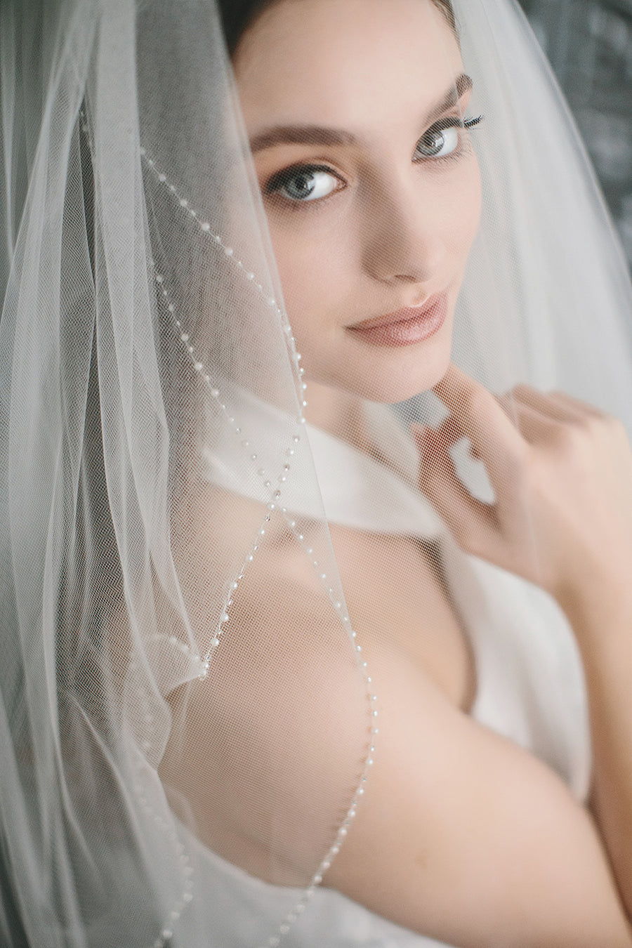 Simple Pearl Edge Veil with Blusher - Shop Veils | Dareth Colburn
